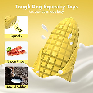 HICC PULE Indestructible Dog Toy for Aggressive Chewers, Squeaky Tough Dog Chew Toys with Bacon Flavor, Durable Dog Teeth Cleaning Toy for Medium Large Breeds, Keep Dog Busy (Yellow)