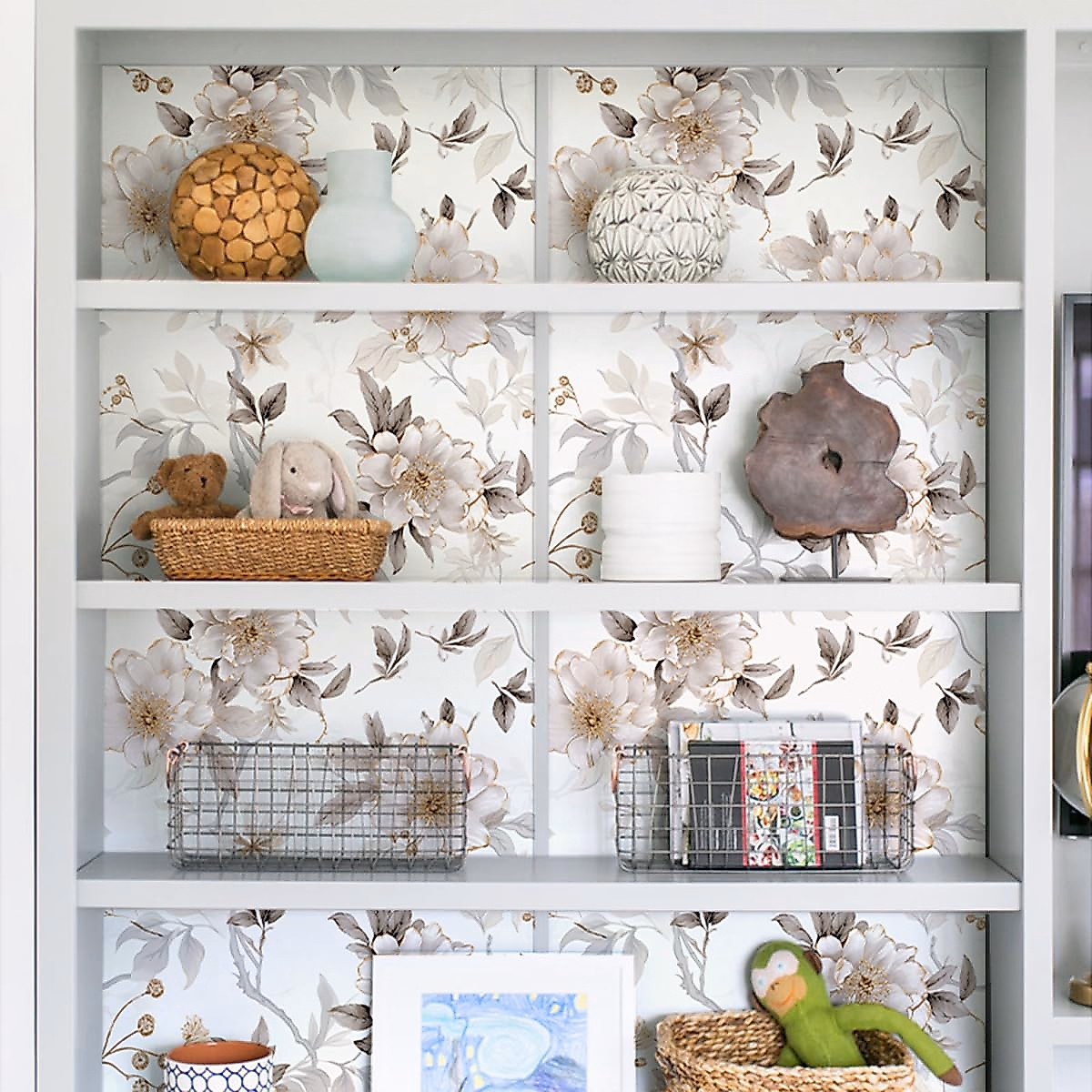 Wudnaye Floral Wallpaper Peel and Stick Wallpaper Floral Contact Paper for Cabinets 17.7inch× 118.1inch Flower Wallpaper Stick and Peel Removable Self Adhesive Wallpaper for Bathroom Wall Paper Vinyl