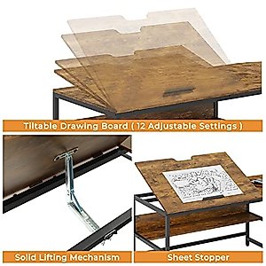 SEDETA L Shaped Desk, 68.9 inches Corner Computer Desk with Monitor Stand Riser, Drafting Drawing Table with Tiltable Desktop, Workstation Study Writing Table Art Desk for Home Office, Rustic Brown
