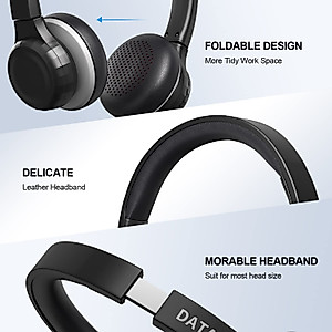 DATAFY USB Headset with Microphone for PC, in-line Wired Computer Laptop Headphones with Noise Cancelling Microphone, Business Headset for Home Office, Online Class Skype Zoom, Foldable On Ear Design