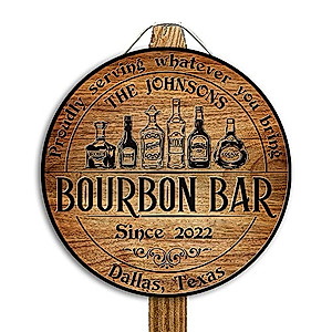 N NAMESIS All Over Printed Sign, Bar Sign, Bourbon Signs, Bar Decor, Personalized Bar Sign, Bar Signs for Home Bar, Man Cave Sign, Gift for Dad, Gift for Men, Gift for Father Day 8", 12", 18" Wood Sign