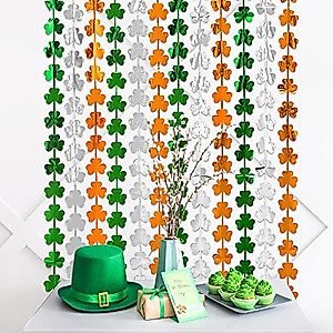 LOLStar 2 Pack St Patricks Day Foil Fringe Curtains St. Patrick's Day Party Decorations 3.3x6.6 ft Shamrock Green White Orange Tinsel Curtain Photo Booth Prop Streamers Backdrop for Irish Party Decor