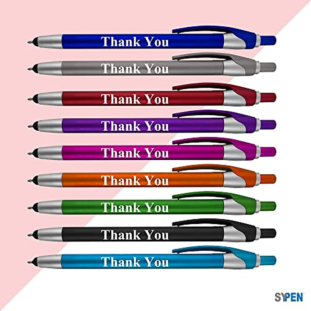 Thank You Greeting Gift Stylus Pens for Touchscreen Devices - 2 in 1 Combo Pen - for Employee Appreciation, Events and Parties, Imprinted "Thank you" on each pen, 100 Pack