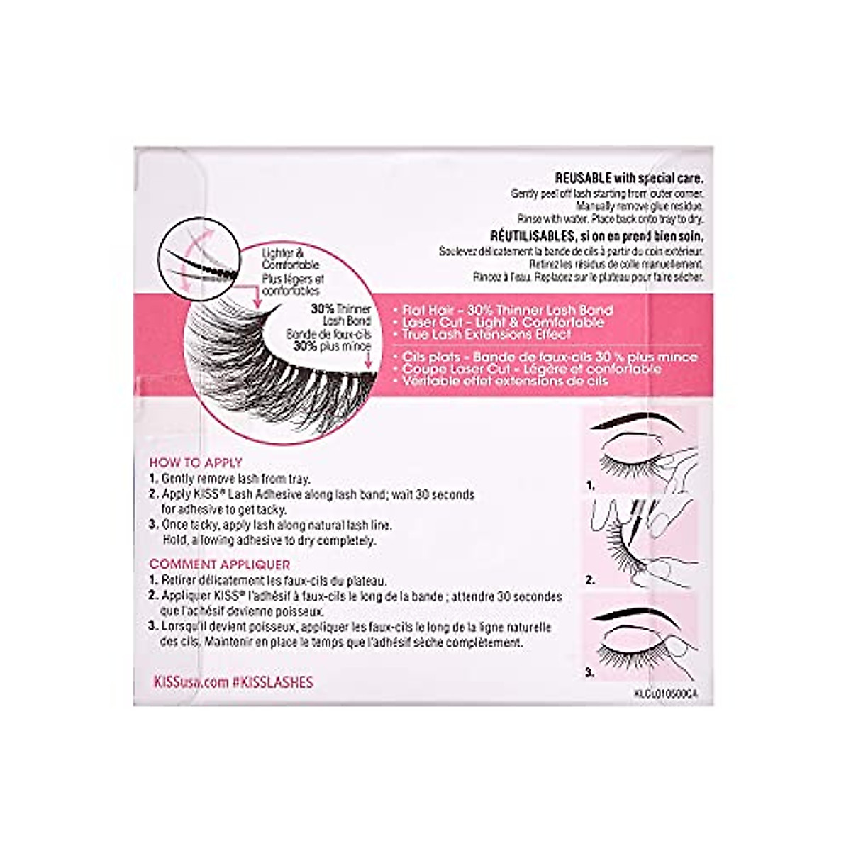 KISS Lash Couture LuXtensions Collection False Eyelashes, Flat Lash Technology, Super Slim Lash Band, Real Lash Extension Fibers, Reusable, Contact Lens Friendly Strip Lashes, Style Royal Silk, 1 Pair
