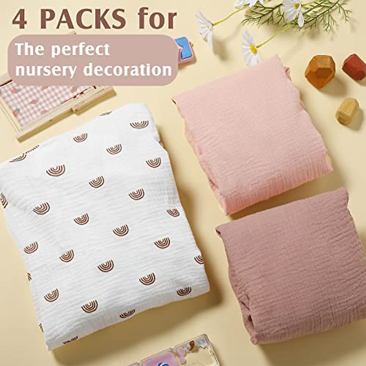 Newwiee 3 Pcs Crib Sheets Fitted 24'' x 38'', Mini Soft Muslin Crib Mattress Sheets for Girls and Boys(Classic)