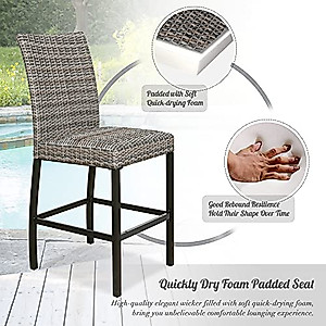 Patio Tree Outdoor Bar Stools Wicker Padded Patio Bar Chairs, Set of 4, 4 Packs (970246)