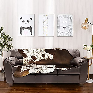 Foxmas Cowhide Rug for Living Room, Cow Print Rug for Bedroom, Faux Cow Hides and Skins for Office, Cow Print Table Runner Throw Rugs, Faux Fur Fabric Rug Animal Print Decor Desk Rug 5.2x6.2 Feet