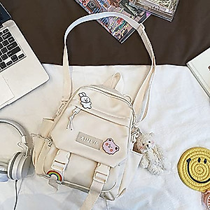 Eagerrich Cute Mini Backpack with Cute Pin Accessories Plush Pendant Kawaii Mini Backpack Aesthetic Mini Backpack for School(White)