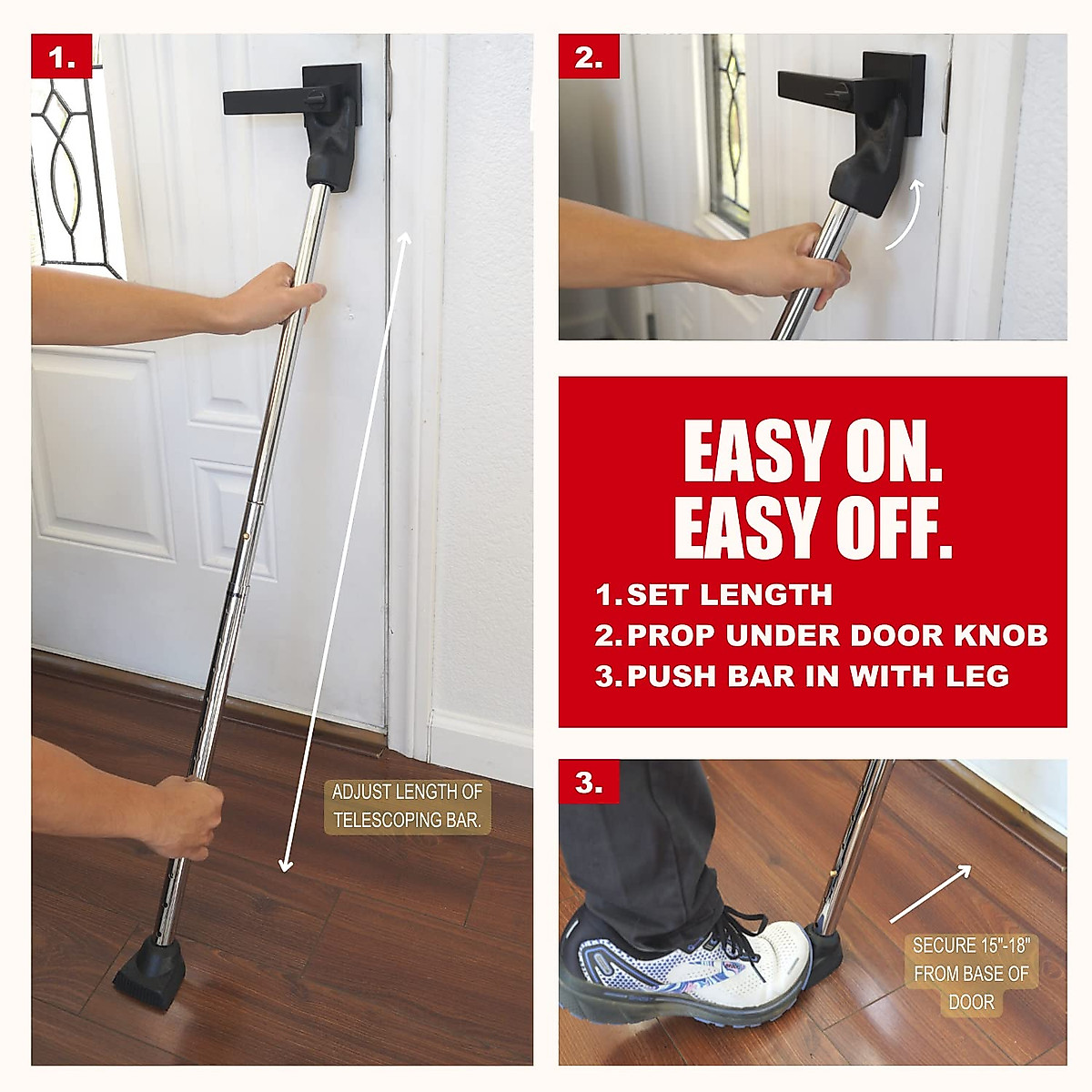 Door Security Bar, SECURITYMAN 2 in 1 Adjustable Door Stoppers Security Bar & Sliding Door Security Bar - Heavy Duty Door Lock Stick Jammer for Apartment, Dorm, Front Door Inside