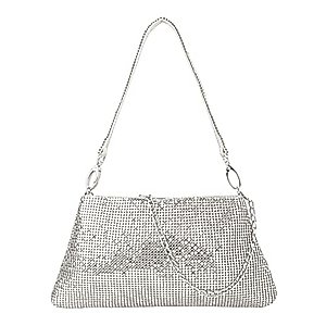 Women Glitter Aluminum Sequins Evening Clutch Shoulder Bag Chain Strap Cross Body Bag