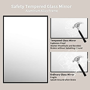 LOAAO 40"X32" Black Rectangle Bathroom Mirror Wall, Matte Black Aluminum Alloy Frame, Tempered Glass, Hangs Vertically or Horizontally, Easy to Install