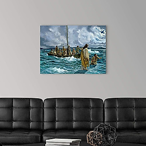 GREATBIGCANVAS Christ Walking on the Sea of Galilee Canvas Wall Art Print, Christian Home Decor Artwork, 30"x20"x1.5"