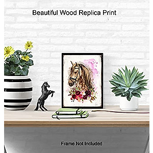 Boho Horse Wall Art & Decor - Rustic Farmhouse Barn Wall Decor for Girls Bedroom, Office, Living Room - Country Western Shabby Chic Decorations - Gift for Equestrian Women - Pink Pony Poster