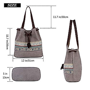 ArcEnCiel Canvas Tote Bag for Women Shoulder Purse Beach Handbags Work School Travel Shopping Pack (Gray)