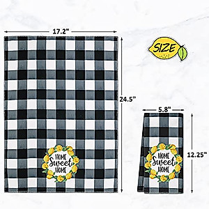 Vansolinne Lemon Kitchen Towels Lemonade Summer Tea Towels Yellow Black Buffalo Plaid Squeeze The Day Farmhouse Absorbent Dishcloths for Cleaning Drying Cooking Baking Set of 4