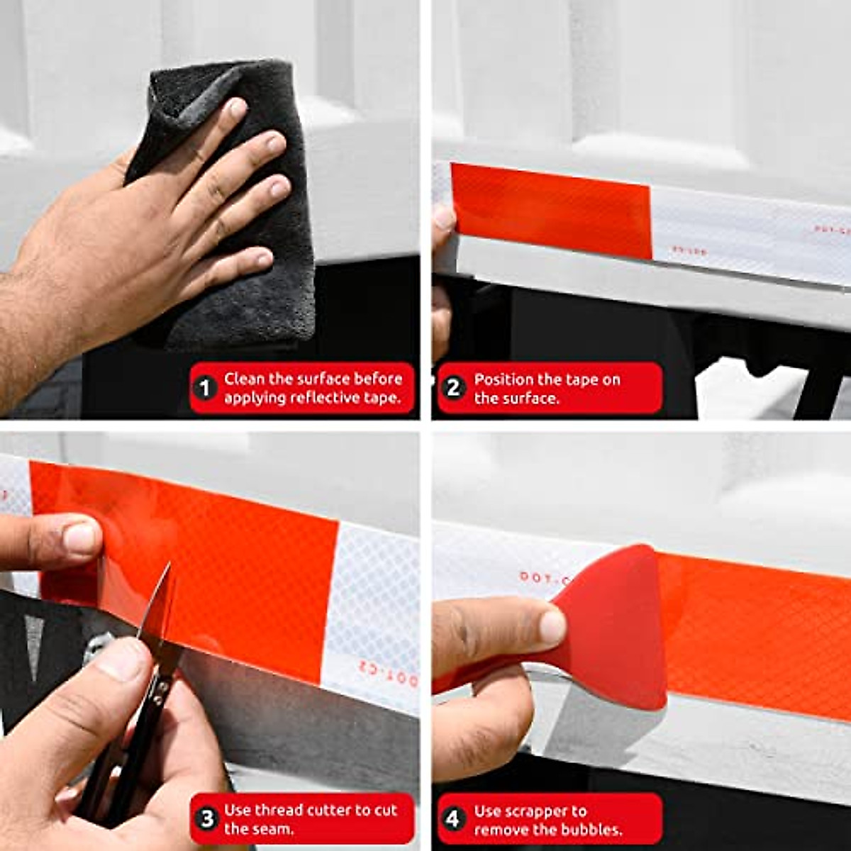 STAPEST DOT Reflective Tape Red & White, 2 Inch x 30 Feet - High Visibility Trailer Reflective Tape Outdoor Waterproof and Weather Resistant – Suitable for Trucks and Cars (Pack of 1)