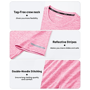 MAGCOMSEN Athletic T Shirts for Men Stretch Crew Neck Dry Fit Breathable Lightweight Cool Running Gym Athletic T Shirt Pink XL