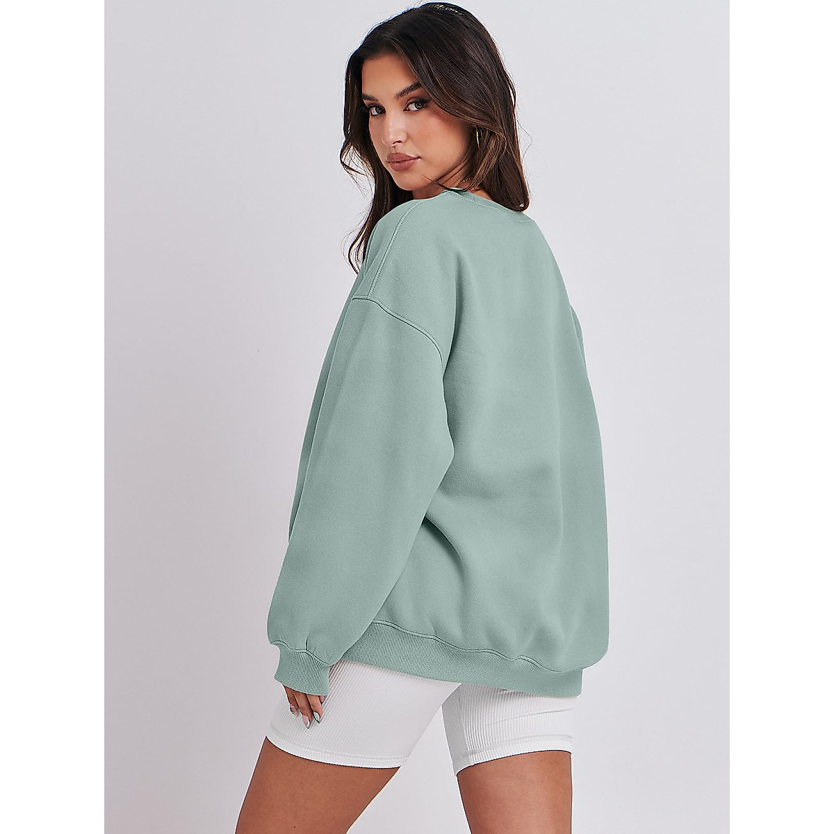ANRABESS Sweatshirt for Women Oversized Crewneck Hoodies Fleece Casual Pullover Top Fall Fashion Outfits Clothes 2025 A1019 light green Small