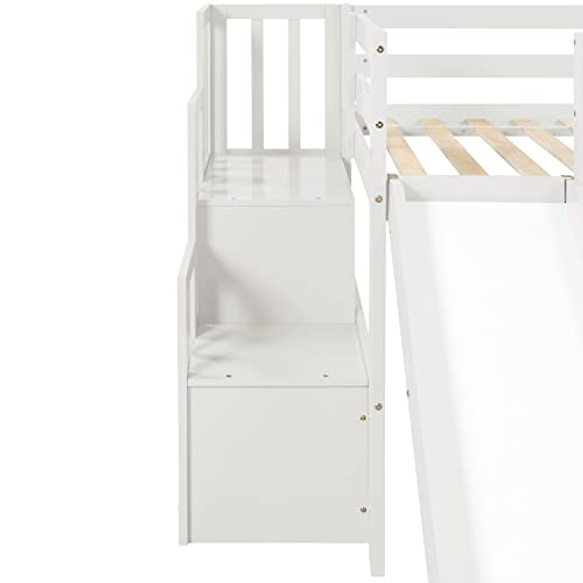 ERYE Twin Size Loft Bed with Slide and Storage Staircase, Wooden Bedframe Bedroom Furniture w/Full-Length Safety Guardrails & Shelves for Kids, Teens, Girls, Boys