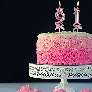 AOOLADA 91st Birthday Candles, Rose Gold 91 Year Old Number Birthday Candles, Happy Birthday Party Decorations Cake Topper Gifts for Men Women