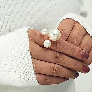 3 Pearls Promise Ring for Women Girls Statement Expandable Adjustable Big Imitation Pearl Ball Open Band Wrap Rings Comfort Fit Engagement Wedding Mother's Day Christmas Jewelry Size 7-9