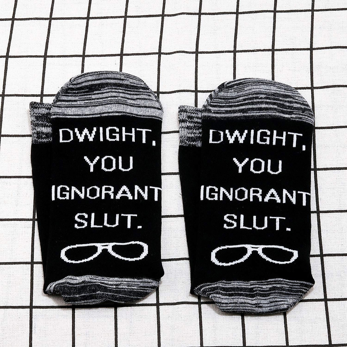 JXGZSO 2 Pairs Tv Show Inspired Socks Funny Fan Gift Dwight You Ignorant Slut Socks(Dwight)