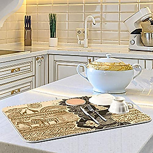 African Woman Silhouette Dish Drying Mat 24"x18" Absorbent Machine Washable Hanging Fast Dry Pad Dish Protective Mat for Kitchen Countertop Heat Resistant Dinner Table Mat