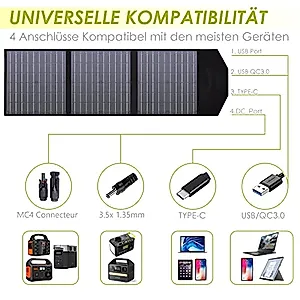 MARBERO 60W Foldable Solar Panel for Portable Power Station Solar Generator Portable Solar Panel QC3.0/PD 60W USB Port DC Output(10 Changeable Adapters) for Home, Camping, Travel, RV Trip