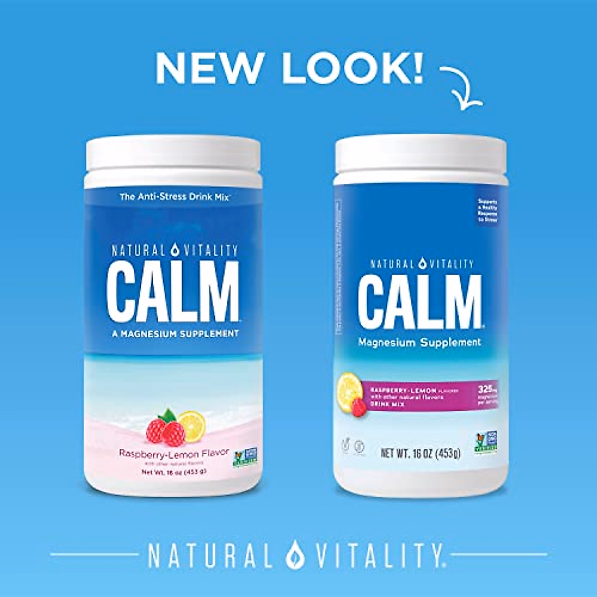 Natural Vitality Calm, Magnesium Citrate Supplement, Anti-Stress Drink Mix Powder - Gluten Free, Vegan, & Non-GMO, Raspberry Lemon, 16 oz