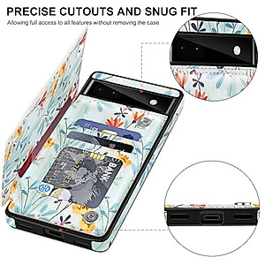 Bizzib for Google Pixel 6A Case Leather Wallet with Card Holder, Flip Cover Kickstand Magnetic Closure Shockproof Heavy Duty Protective Case for Google Pixel 6A,Yellow Floral