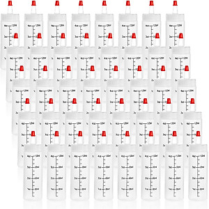 Foraineam 40 Pack 4 oz (120 ml) Small Condiment Squeeze Bottles with Red Tip Cap and Measurement, Durable Plastic Squirt Bottle for for Cookie Decorating, Sauces, Syrup, Salad, Arts and Crafts