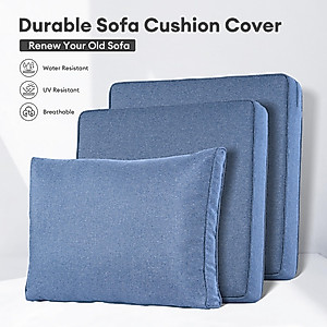 ovios Patio Cushion Covers, Waterproof Cushion Cover for Outdoor Furniture, Sofa, Couch, Ottoman Seat Back Cushion Cover with Zipper (8 Covers, Denim Blue)