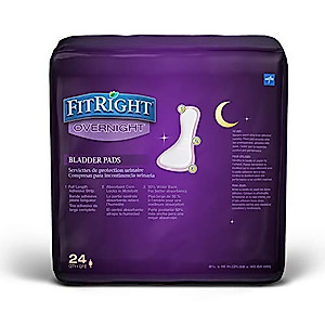 Medline FitRight Overnight Bladder Control Pads, Maximum Absorbency, Nighttime Incontinence Protection, 8.5 x 16, 24 Count per Bag (1 Bag)