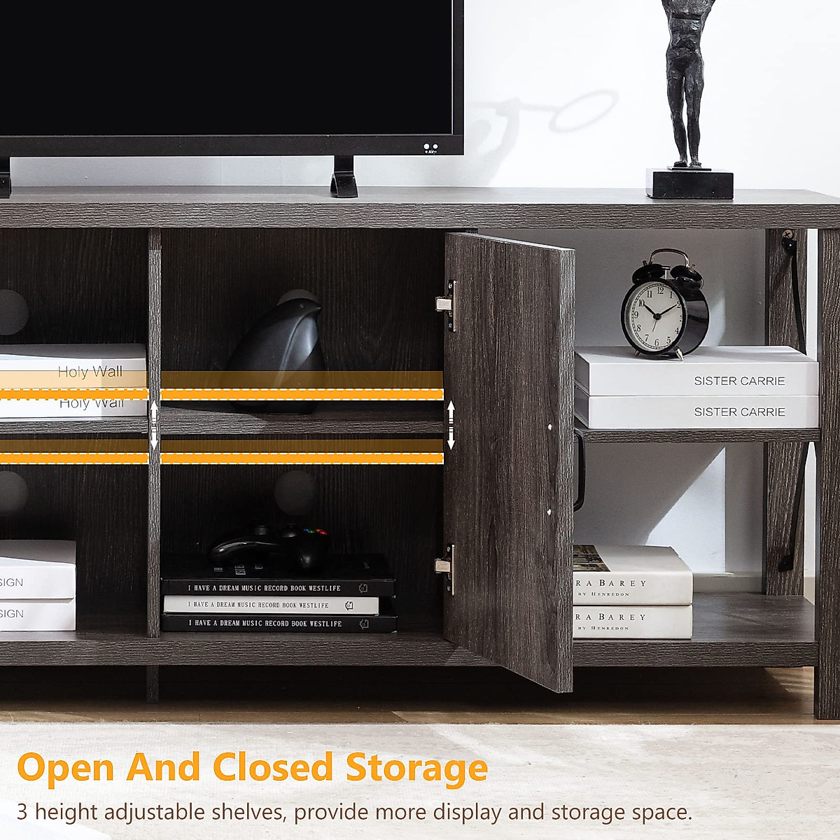 AUXSOUL 70 Inch TV Stand for 75 Inch TV, Farmhouse Entertainment Center with Storage Shelves & Barn Door, TV Console Cabinet for Living Room Bedroom,Grey Wash