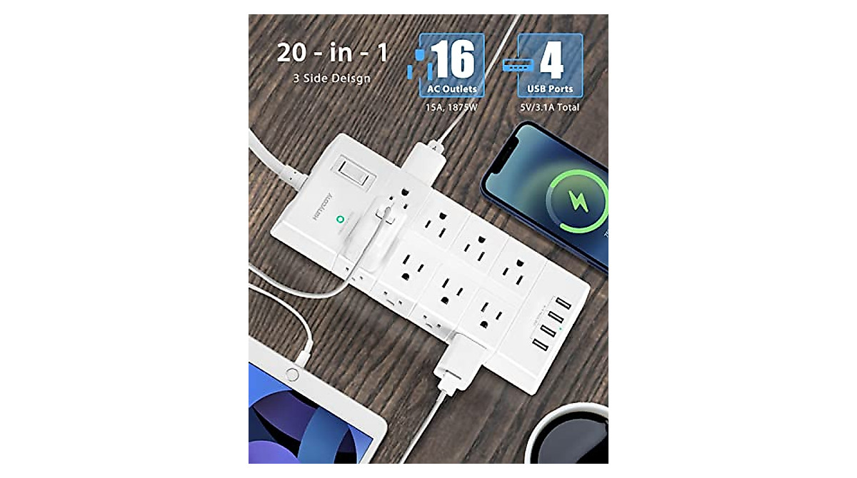 Surge Protector Power Strip with 16 Outlets & 4 USB Ports - 10 ft Cord