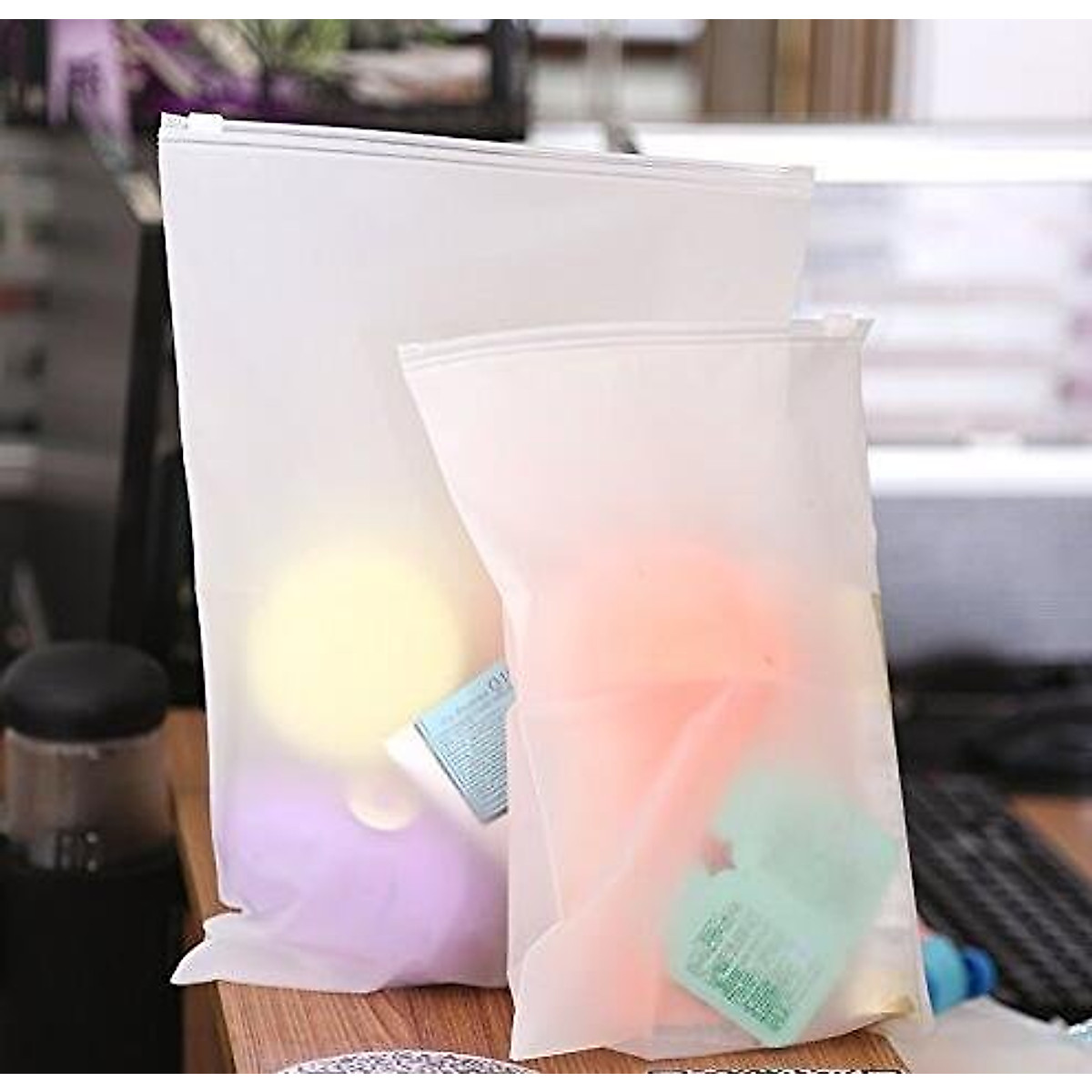 erioctry Waterproof Plastic Pouch Bag Organizer Packaging Bags Travel Storage Bag Luggage Shoes Cloth Suit Makeup Packing Pouch Bag Organizer Zip Seal Space Saving Bags (6-Pack of Different Sizes)