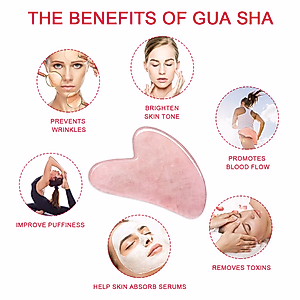 Gua Sha Facial Tools & Rose Gua Sha Oil in One Set, Rose Quartz Jade Stone Facial Skin Care Products to Reduces Puffiness Muscle and Promotes Blood Flow - with Nice Travel Pouch
