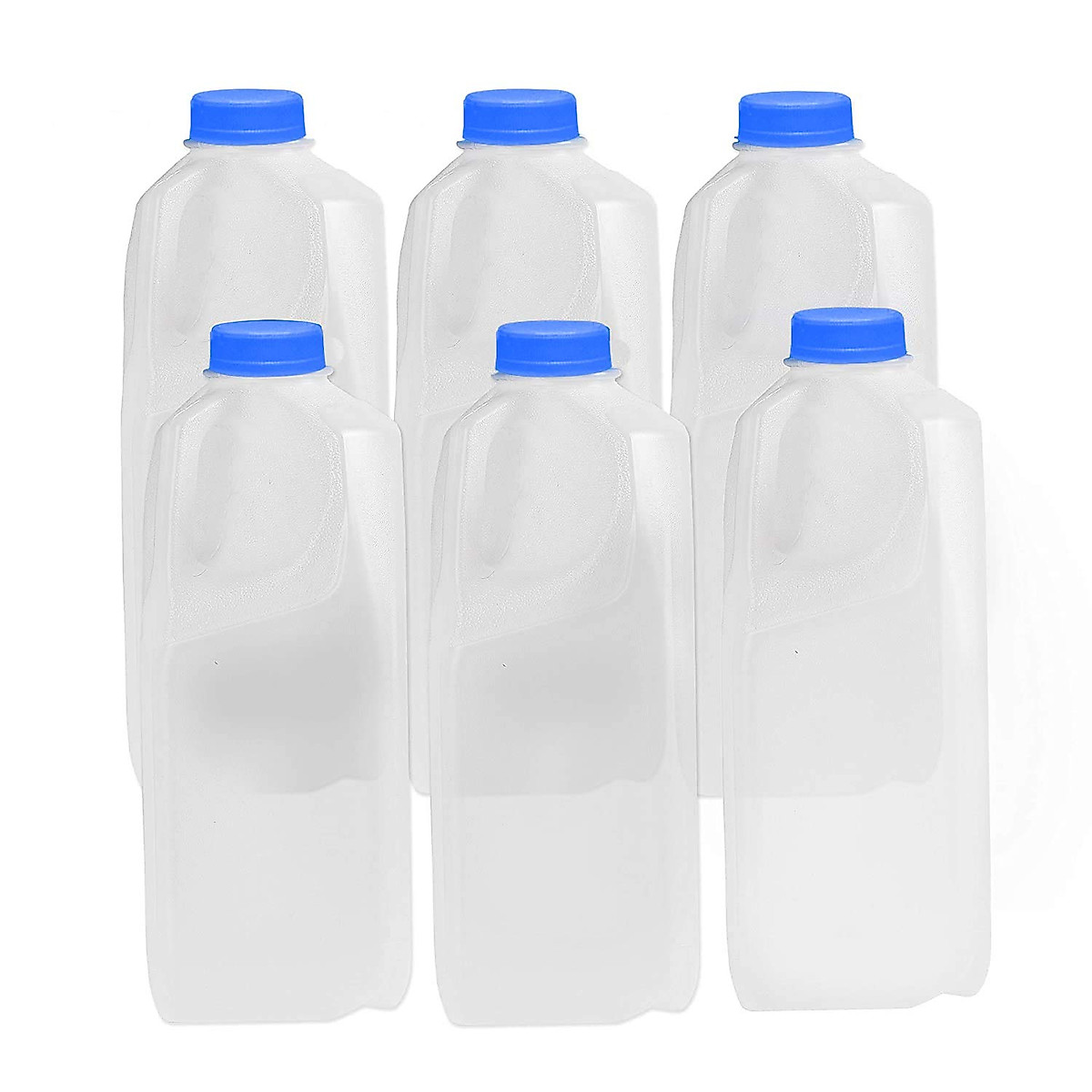 [6 PACK] Half Gallon Jugs With Caps - 64oz Empty Milk Plastic Container Bottles and Lid
