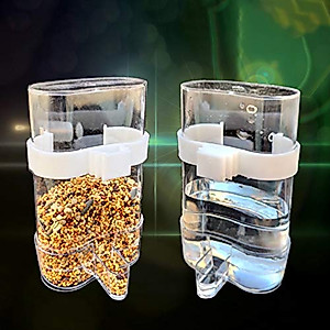 ABOOFAN 12Pcs Automatic Bird Feeder Plastic Parrot Fruit Vegetable Holder Bird Clear Seed Food Water Container Perch Cage Accessories for Wild Birds Cockatiel Parakeet Blue Yellow