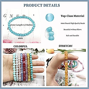 JEWPARK 12 PCS Gemstone 6mm Round Beads Bracelet Set Healing Crystal Stone Stretch Bracelets for Men Women Round Beaded Elastic Bracelets