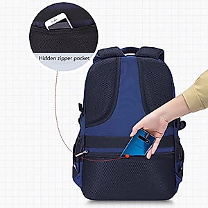 HANXIUCAO Backpack for Boys Wear-Resistant Hidden Pocket on Back Large Capacity Book bags Primary Middle School (Black)