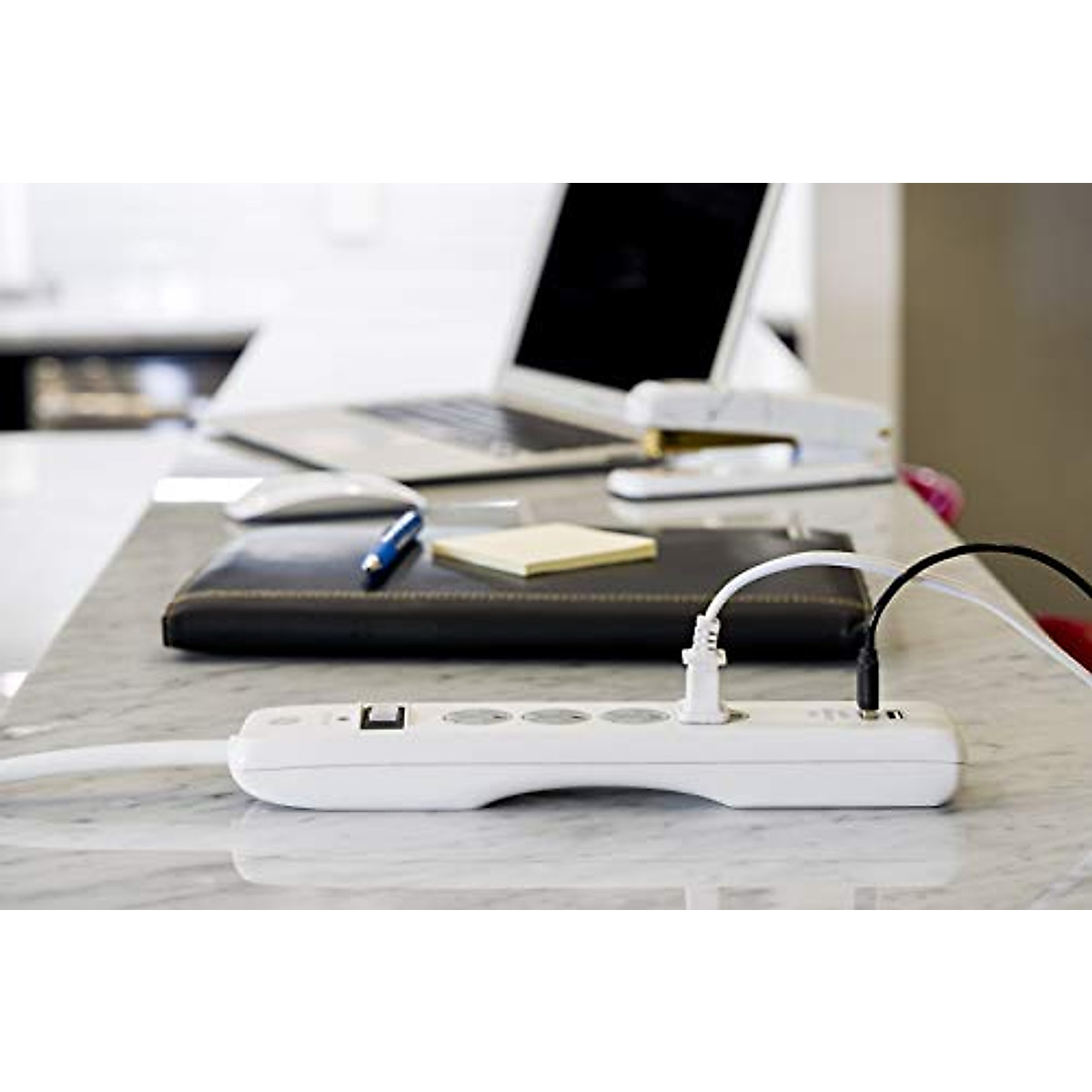GE Surge Protector, 4 Outlets 2 USB Ports, Extra Long 8ft. Power Cord, White, 25798