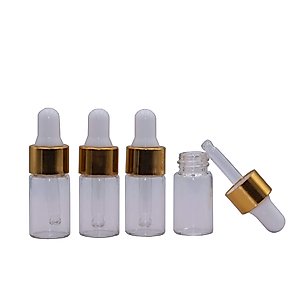 15Pcs Glass Essential Oil Dropper Bottles Clear Mini 1ml/2ml/3ml Perfume Dropping Bottle Cosmetic Sample Vials with Gold Cap and White Latex
