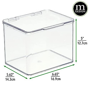 mDesign Plastic Playroom and Gaming Storage Organizer Box Containers with Hinged Lid for Shelves or Cubbies, Holds Small Toys, Blocks, Puzzles, Markers, Controllers, Lumiere Collection, 4 Pack, Clear