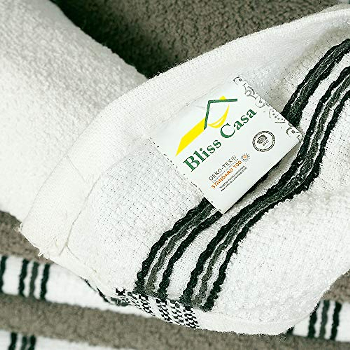 Bliss Casa Kitchen Towels and Dish Cloth Set (12 Pack, 15 x 25 Inch) – 100% Cotton Dish Towels for Kitchen Soft and Highly Absorbent – Tea Towels and Bar Towels for Daily Use (Stripe, Grey)