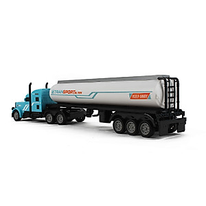 Vokodo RC Semi Truck and Trailer 18 Inch 2.4Ghz Fast Speed 1:16 Scale Rechargeable Battery Remote Control Tractor Tanker Hauler Car Big Rig 18 Wheeler Toy for 3 4 5 6 7 8 Year Boys Kids (Aqua Blue)