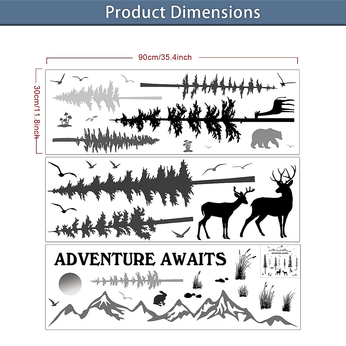 Prabahdak 3 Sheets Woodland Nursery Wall Decals Forest Deers Wall Stickers Bears Pine Tree Wall Decals Inspirational Quote Mountain Animal Sun Wall Stickers DIY Wall Decals for Kids' Room