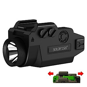 Solofish 650 Lumens Pistol Light with Strobe & Memory, Slidable Tactical Flashlight, Rail-Mounted Gun Light Compatible with Glock Pistols w/Picatinny， Rechargeable