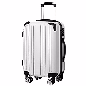 Coolife Luggage Expandable(only 28") Suitcase PC+ABS Spinner 20in 24in 28in Carry on (white grid new, L(28in))