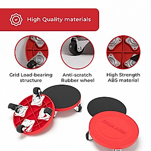 IronArm 600Lbs Capacity Heavy Equipment Mover-Furniture Dolly with Lifter Moving Dolly for Furniture Movers with 4 Wheels Moving Sliders - Pool Table Floor Dolly for Moving Heavy Items - Refrigerator